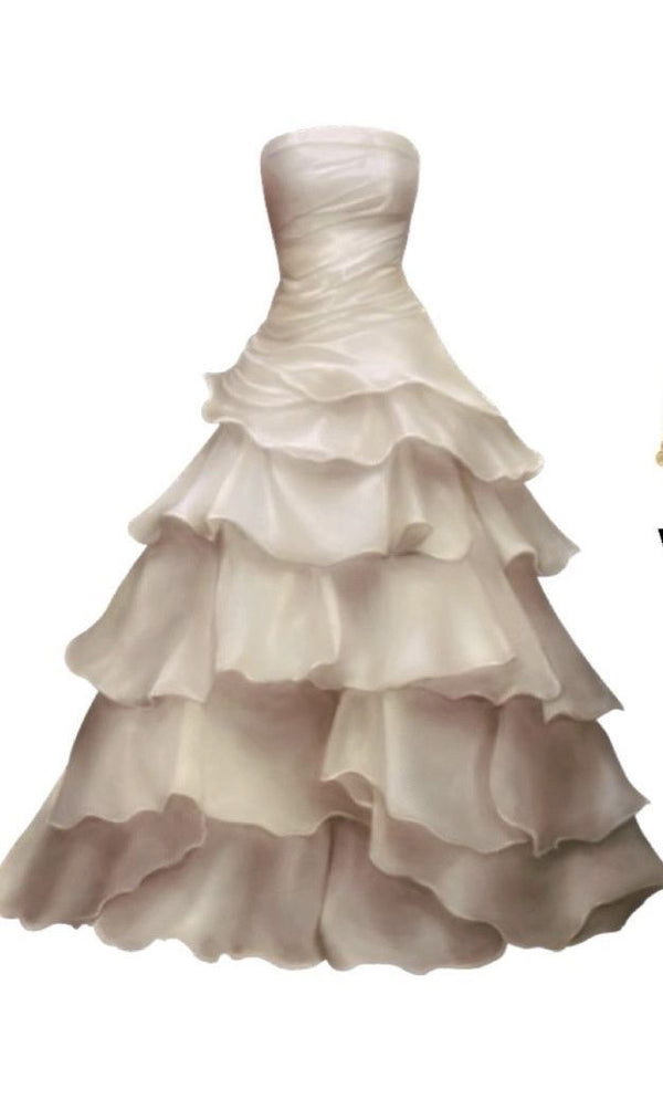 Strapless A Line Ruffle Long Prom Dress Layered Wedding Dress fg7185 ...
