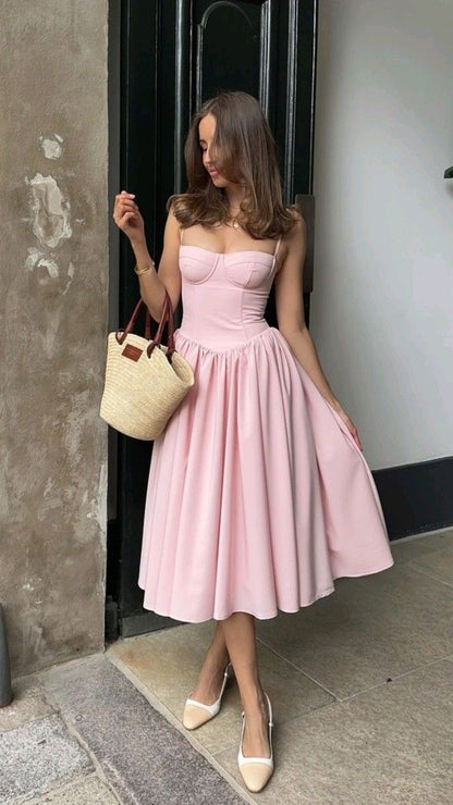 Pink Mid Length Prom Dress Pink Evening Gown fg6358 – formalgowns