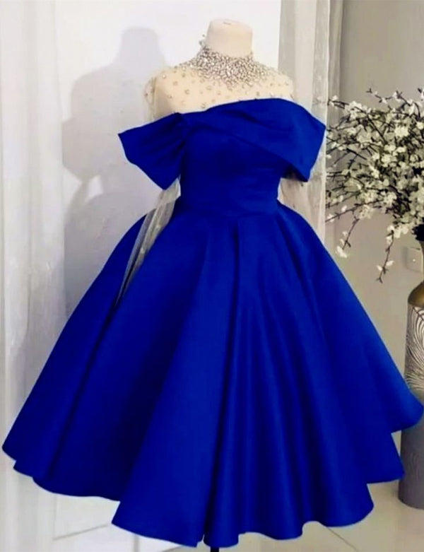 Blue hoco dress with sleeves Short Prom Party Dress fg6079 – formalgowns