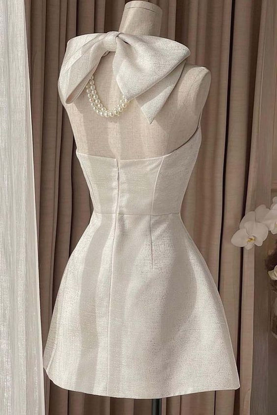 Square Neck Halter Sleeveless Satin A-Line Mini Homecoming Dress With ...