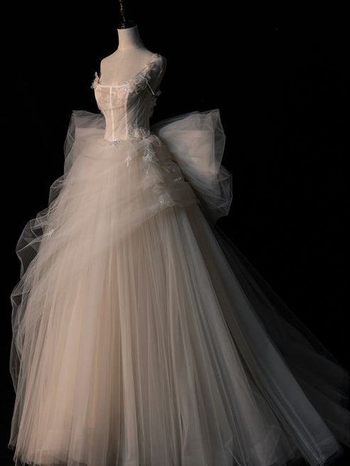 Charming A Line Elegant Ball Gown Straps Long Tulle Wedding Dresses fg ...