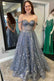 Off Shoulder Smoke Gray Lace Long Prom Dress, Smoke Gray Lace Formal G ...