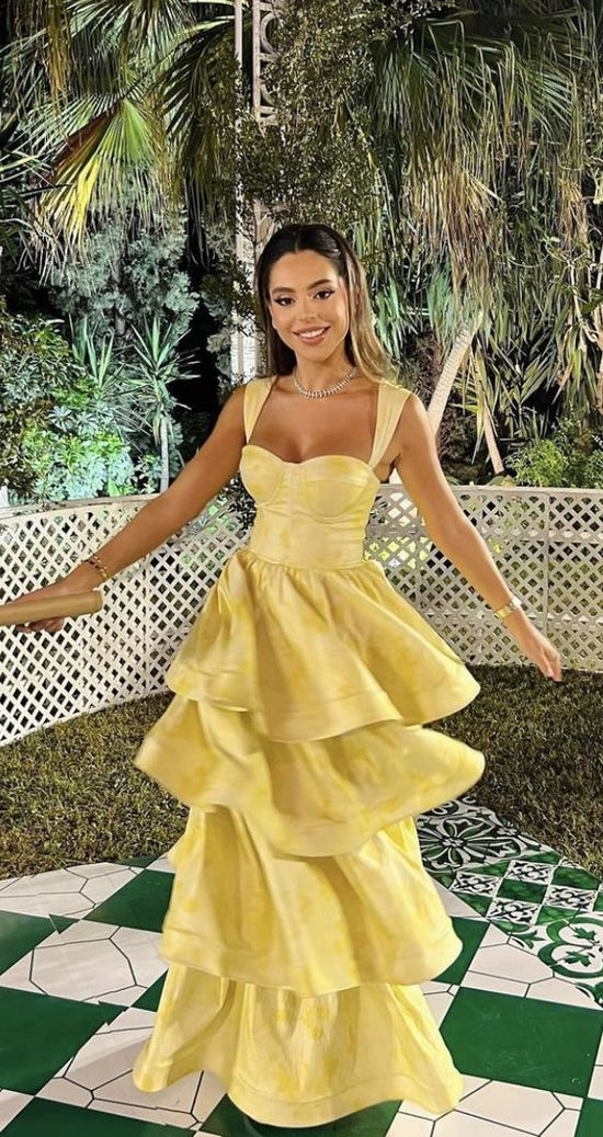 Yellow Dress Fashion Elegant Prom Dresses Vintage Princess Female Even ...
