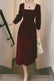 Vintage Square Necking Tea Length Burgundy Velvet Prom Dresses fg4754 ...