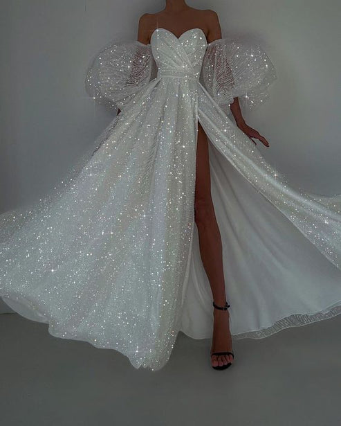 Puffy sleeves long prom dress formal evening dress fg4803 – formalgowns