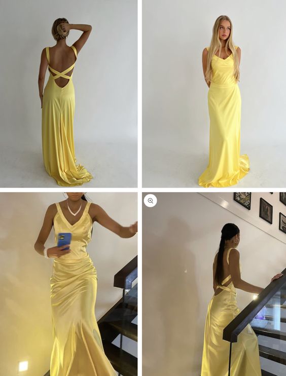 Simple Straps Yellow Backless Long Prom Dress fg5318 – formalgowns