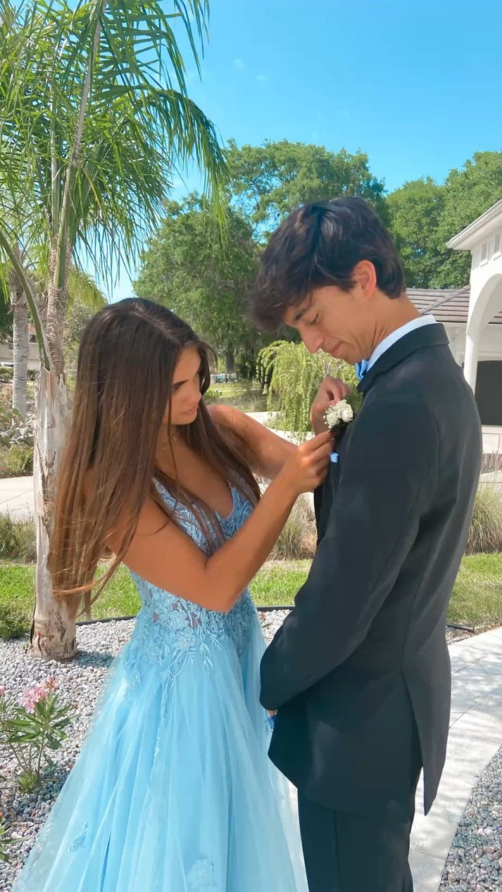 Blue Lace A-Line Prom Gown fg4219 – formalgowns