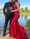 Charming Mermaid V Neck Red Satin Long Prom Dresses with Beading fg454 ...