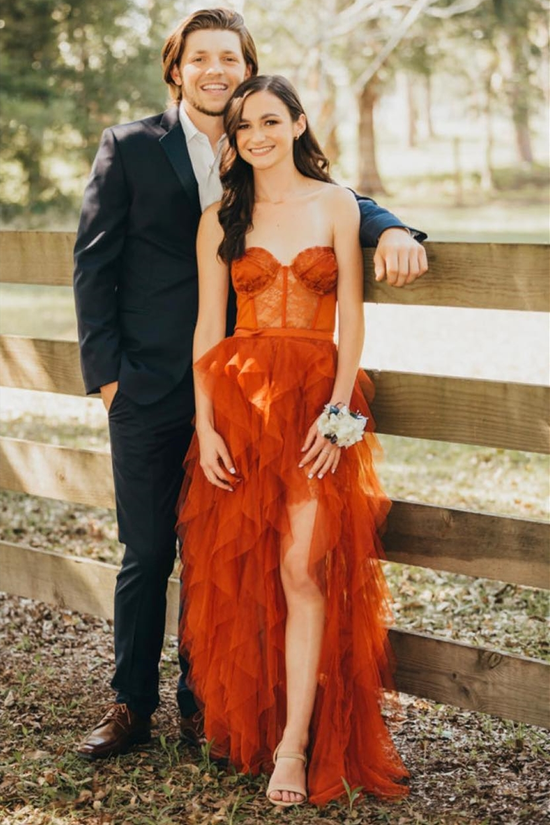 Gorgeous Sweetheart Rust Tiered Long Formal Dress with Slit fg2555 ...