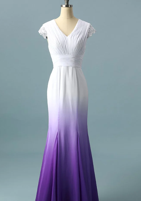 V neck Ombre Formal Prom Dress, A Line Wedding Dress Party Gown fg1772 ...